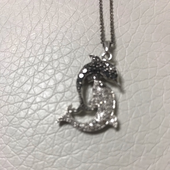 Jewelry | Double Dolphin Sterling Silver Diamond Necklace | Poshmark